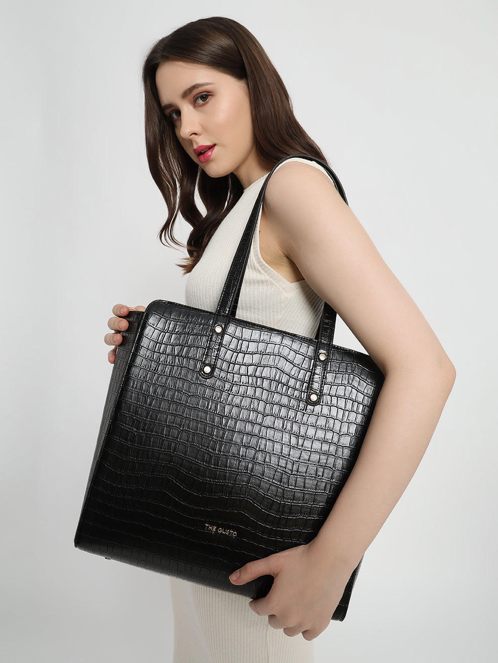 Buy Beyond Croco Tote with Zipper Online | The Gusto