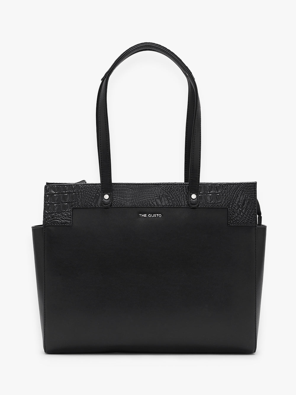 Elegant Estelle Croco Tote Bag - Black | The Gusto
