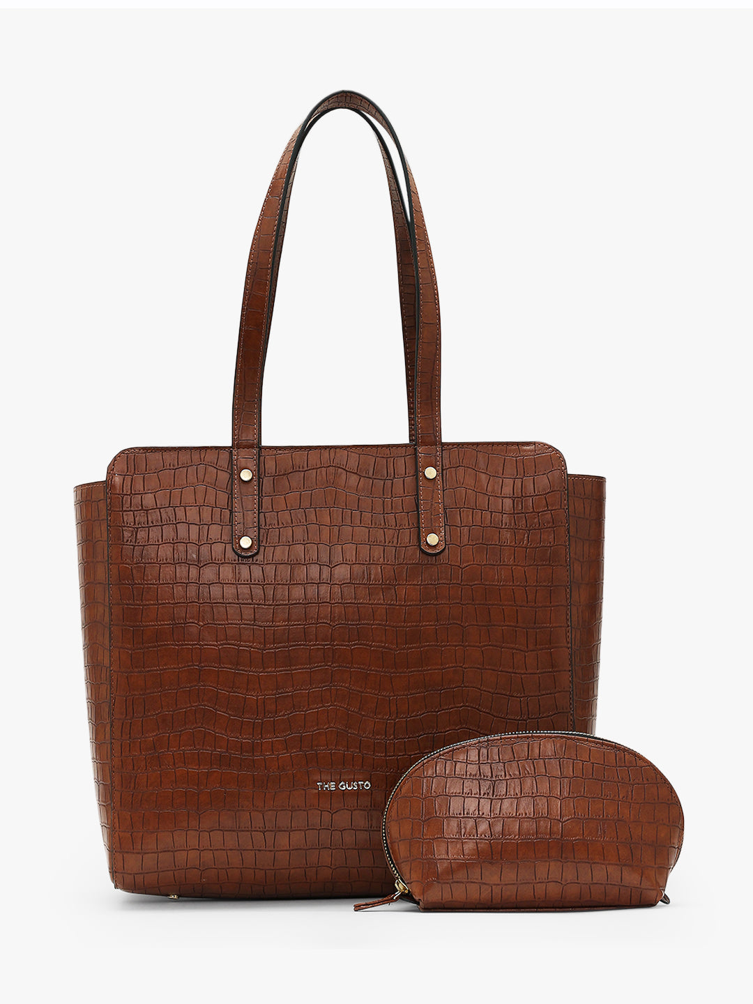 Beyond Croco Tote Bag with Zipper-Tan | The Gusto