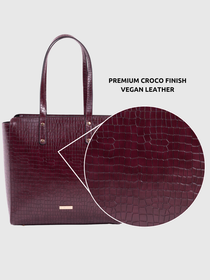 Beyond Croco Tote Bag with Zipper-Wine | The Gusto