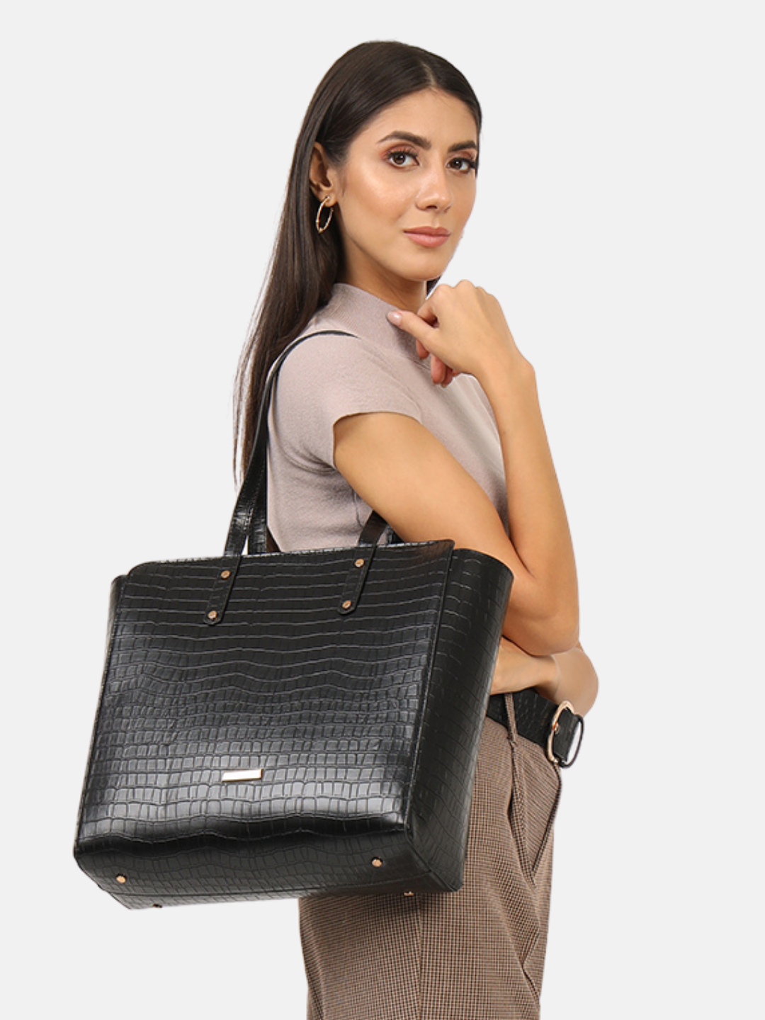 Buy Beyond Croco Tote with Zipper Online | The Gusto