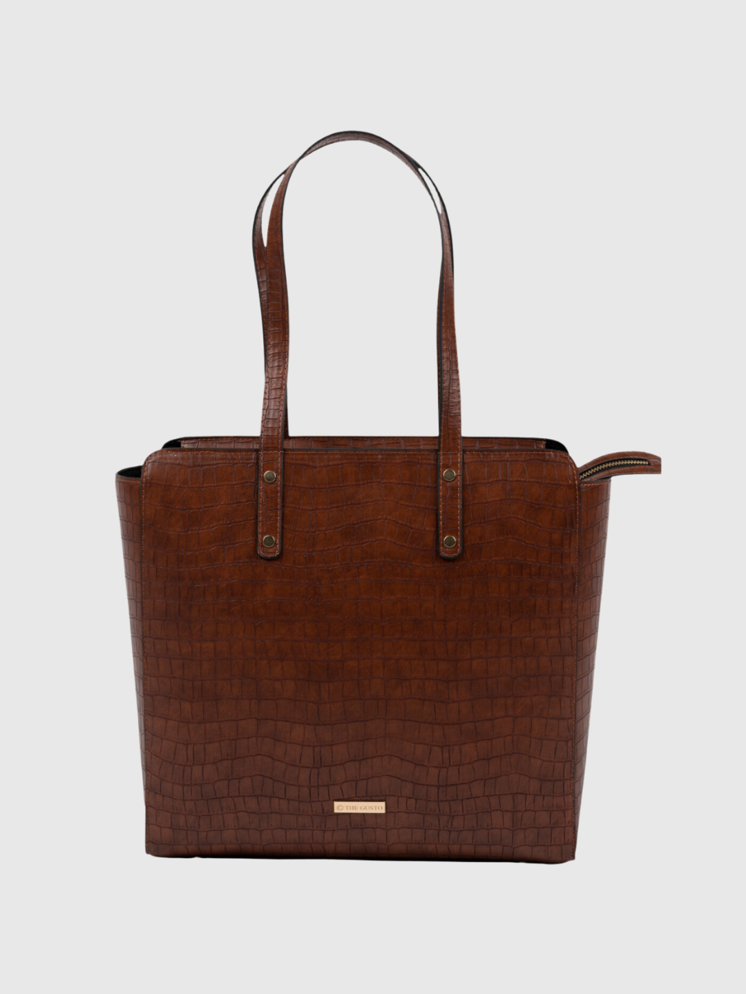 Beyond Croco Tote Bag with Zipper-Tan | The Gusto